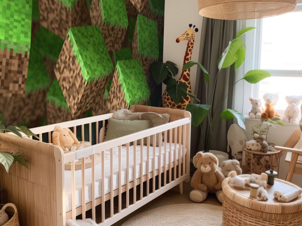 3D Minecraft gras blokken - Fotobehang