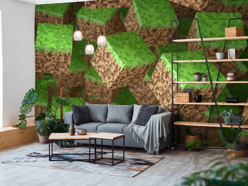 3D Minecraft gras blokken - Fotobehang